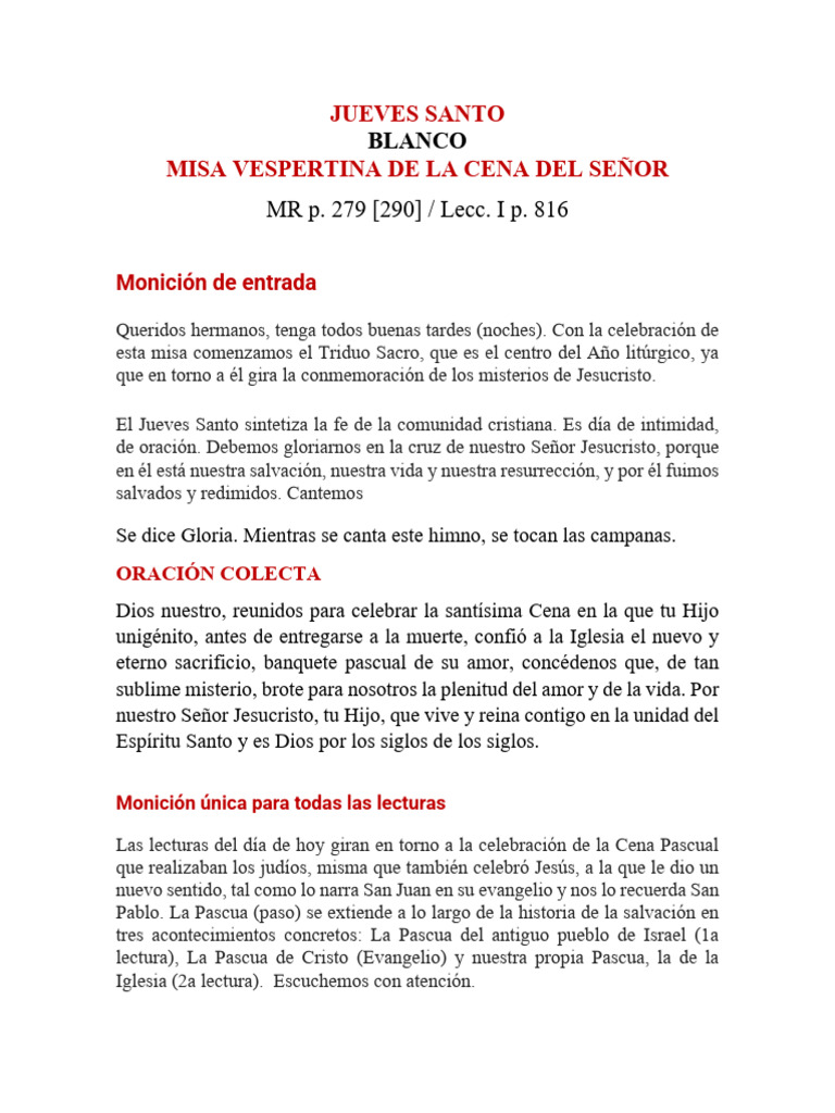 moniciones Jueves Santo | PDF | eucaristía | Cristo (título)