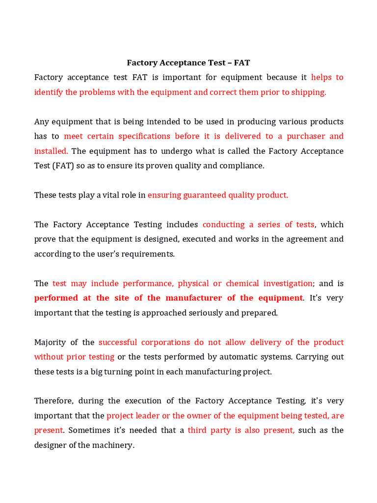 FAT and SAT | PDF | Calibration | Instrumentation