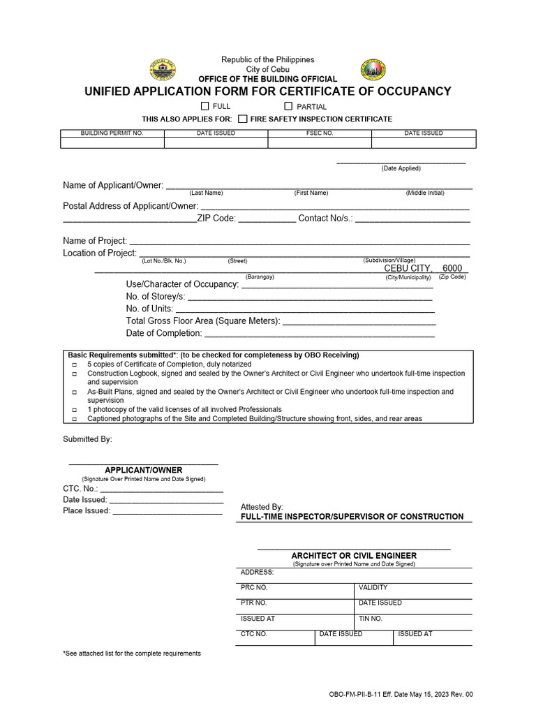OBO FM PII B 11 v.00 Unified Application Form For Certificate of ...