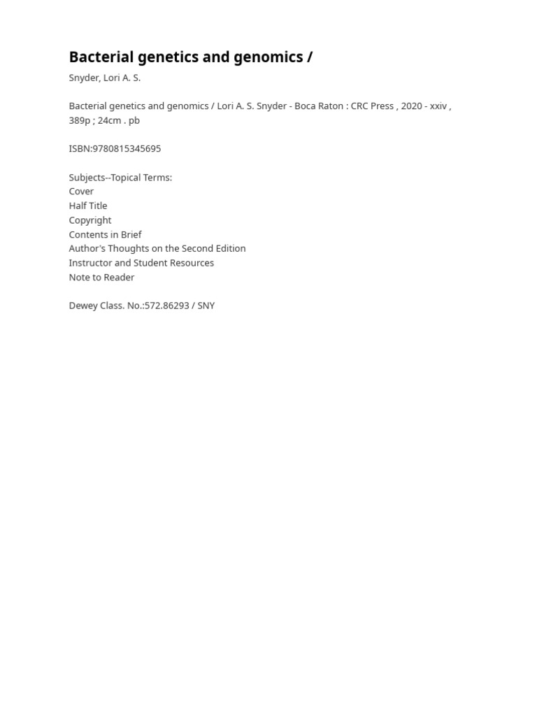 ISBD View For - Bacterial Genetics and Genomics - Central University of ...