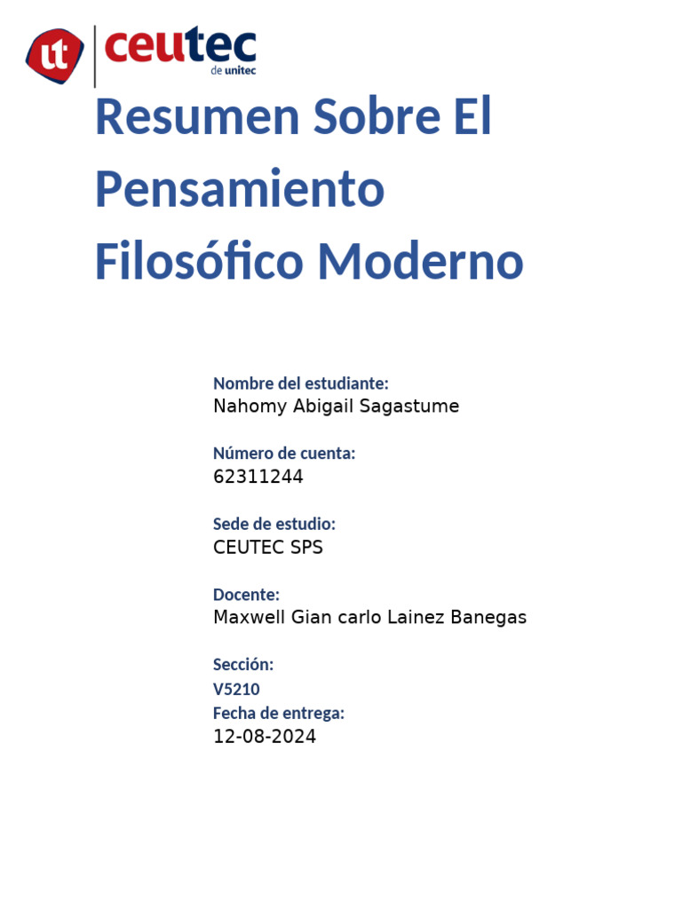 Resumen Sobre El Pensamiento Filosofico Moderno Tarea | PDF | Empirismo ...