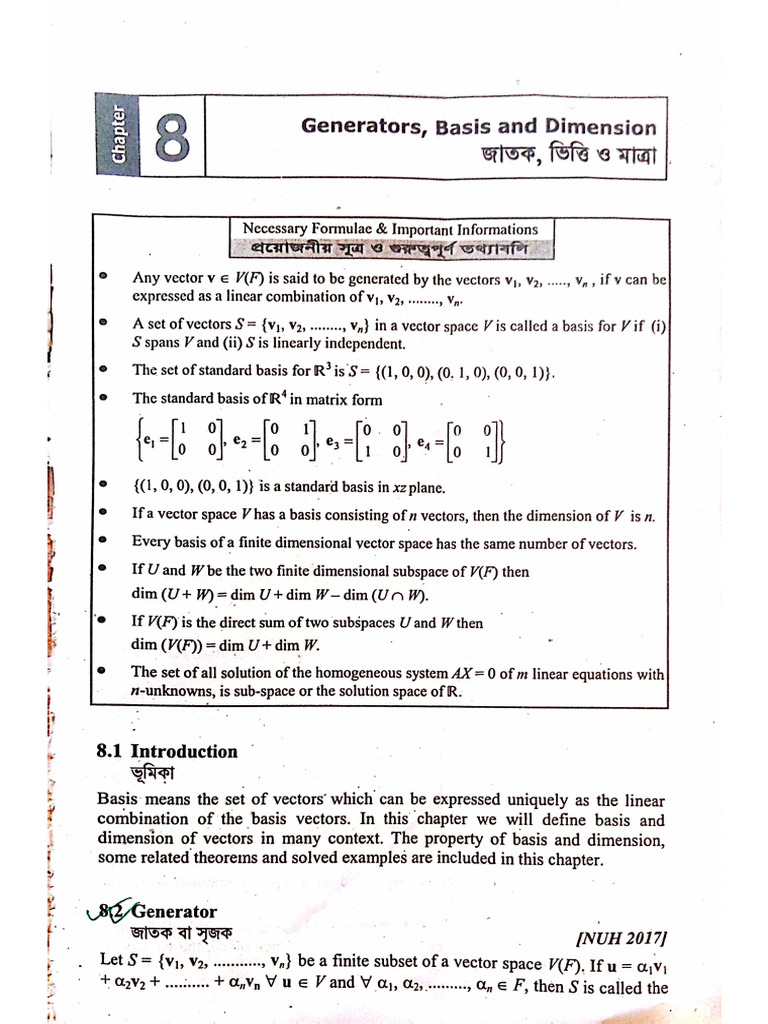 Linear Algebra - Chapter 8 Generators, Basis, Dimensions - Prof. Amulya ...