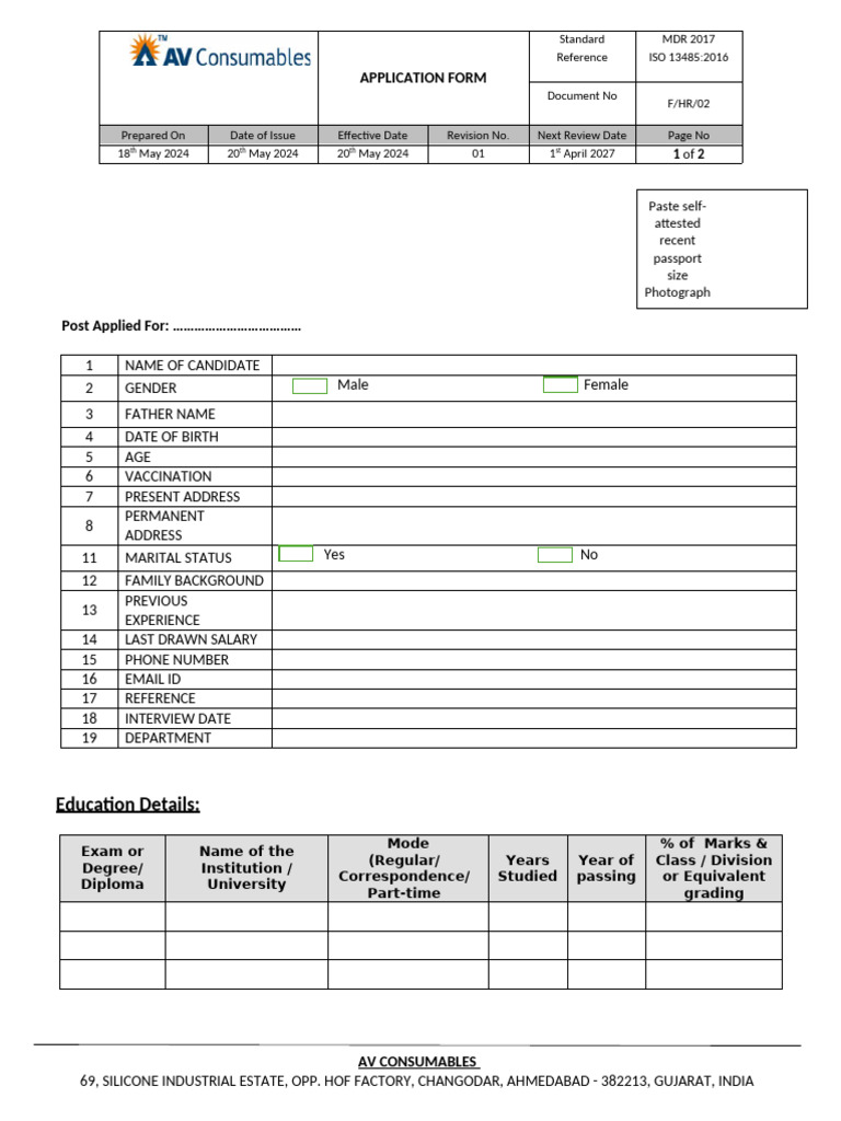 F-HR-02_Application Form | PDF | Access Control | Government And Personhood