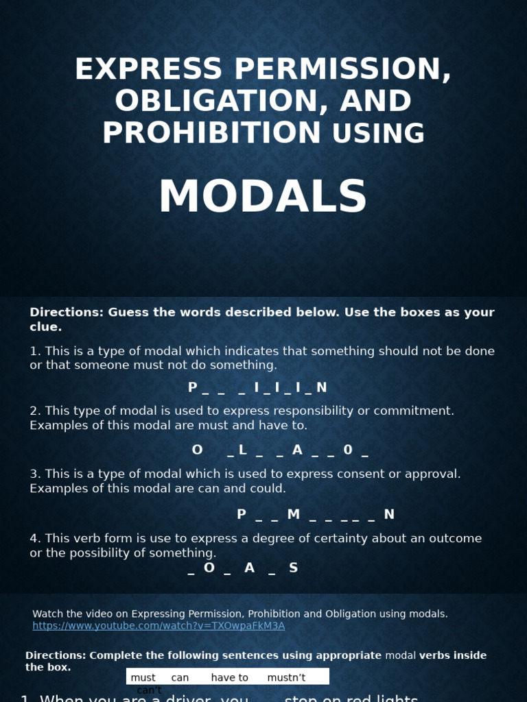 Express Permission, Obligation, and Prohibition Using (Autosaved) | PDF