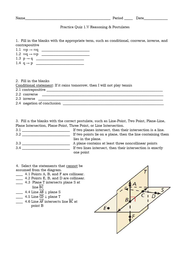Quiz 1.5 Reasoning Postulates P | PDF