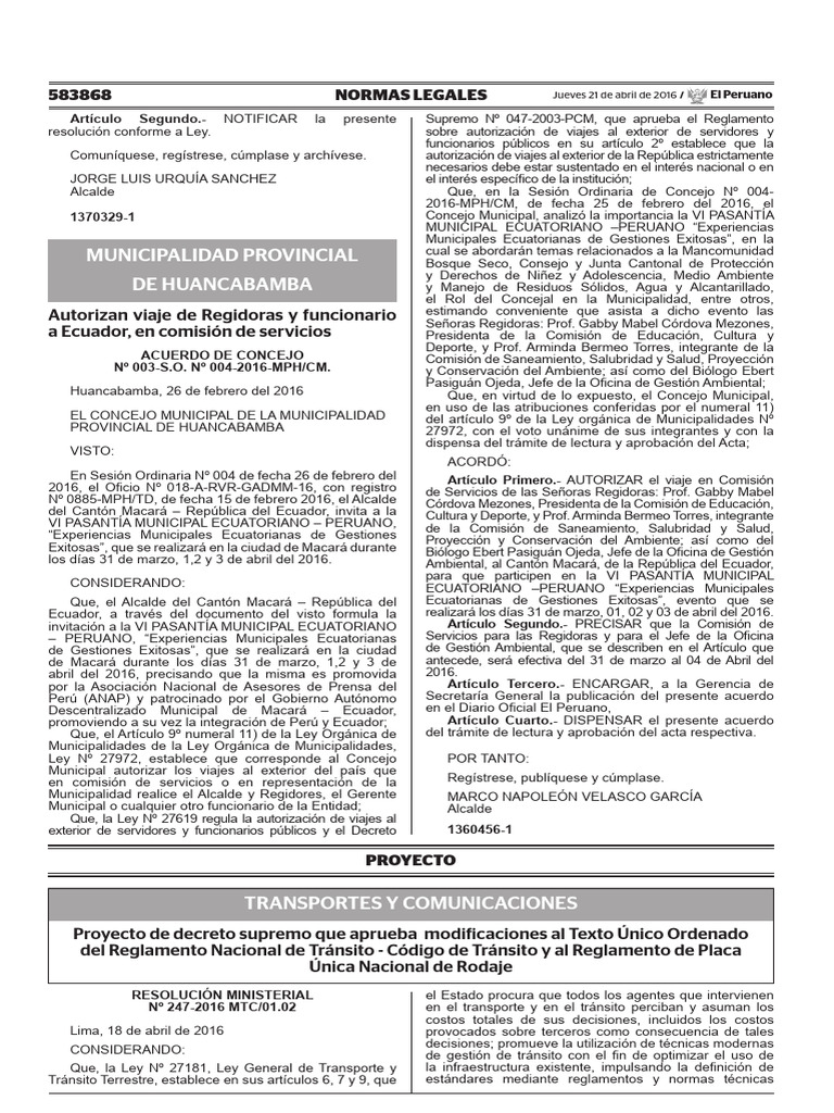 Proy. Modificación 016 y Placas Rodaje | PDF | Concesión (contrato) | Tráfico