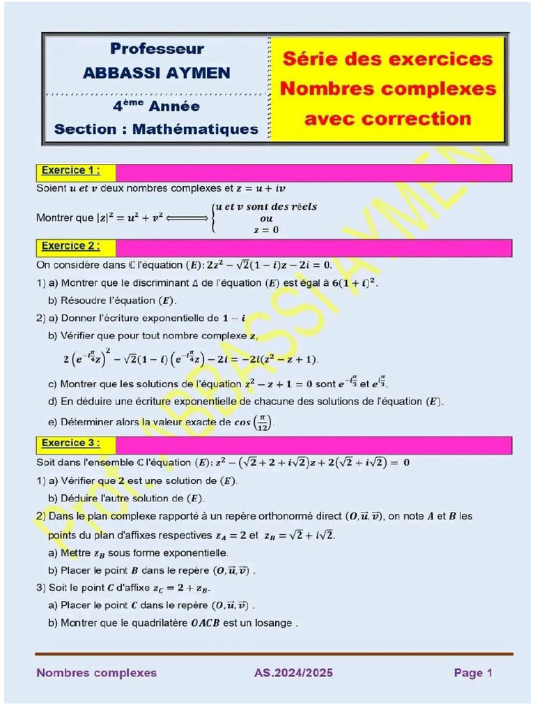 PDF - Bac Math Nombre Complexe | PDF