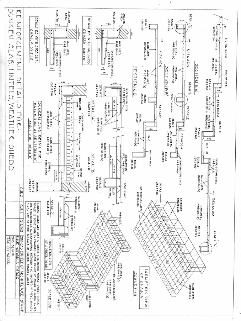 Reinforcement Details For Sunken Slab, Lintels, Weather Sheds | PDF