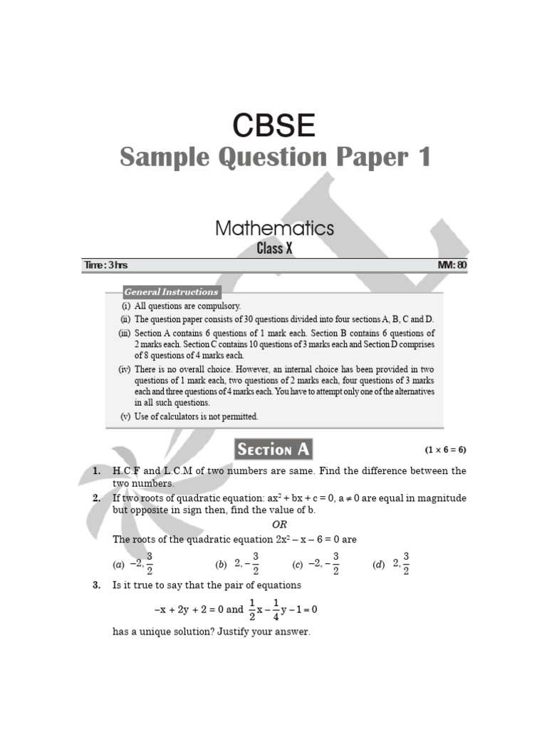 class-X-maths-question-paper | PDF | Quadratic Equation | Area