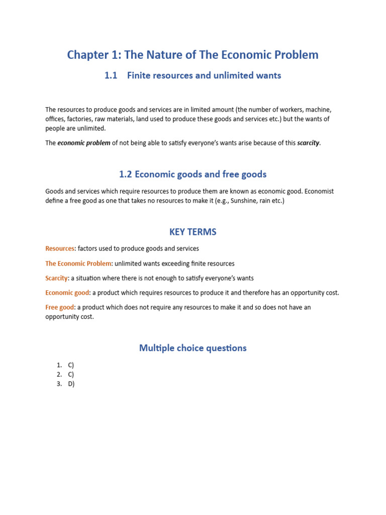 The Nature of The Economic Problem | PDF