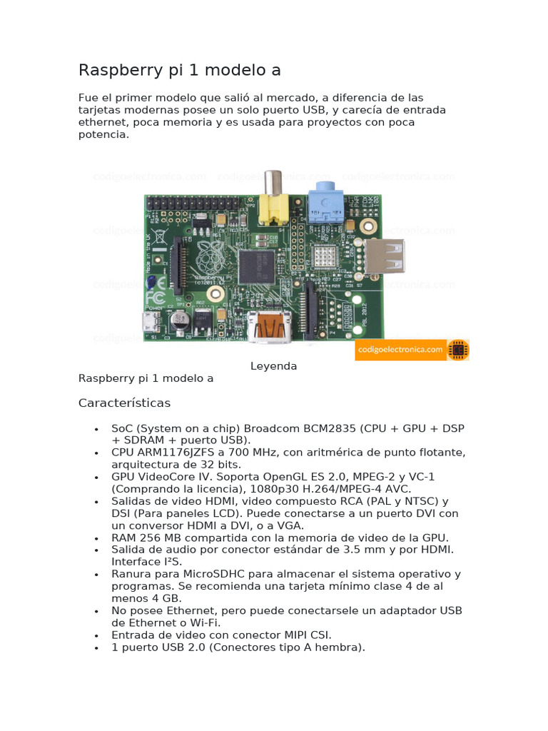 Raspberry Pi 1 Modelo A | PDF | USB | Hdmi