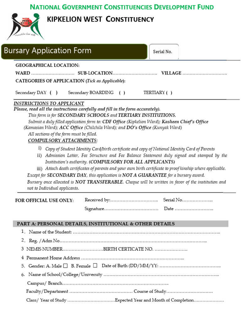 Kipkelion West Bursary Application Form | PDF