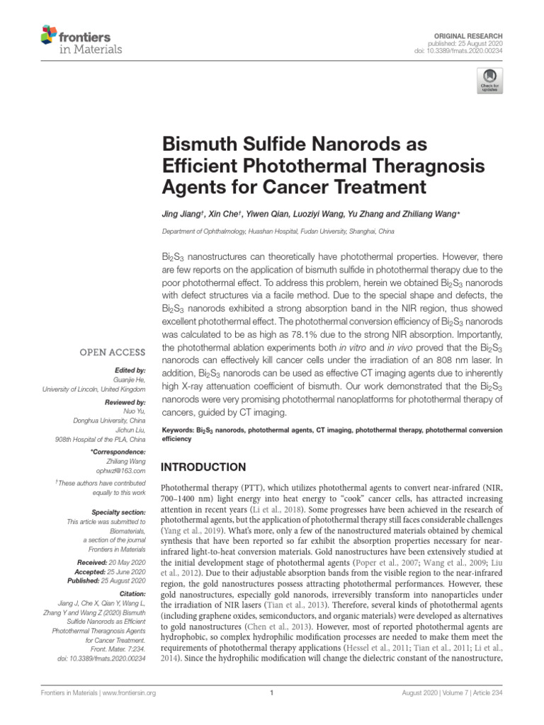 Bismuth Sulfide Nanorods As Efficient Photothermal | PDF | Absorption ...