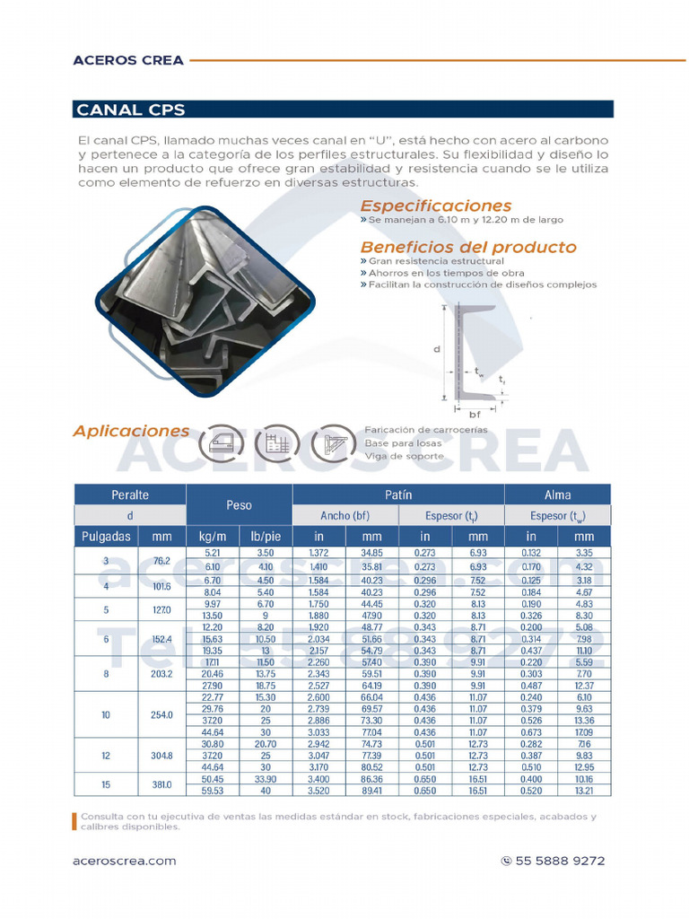 Canal Cps Fichatecnica Aceroscrea | PDF
