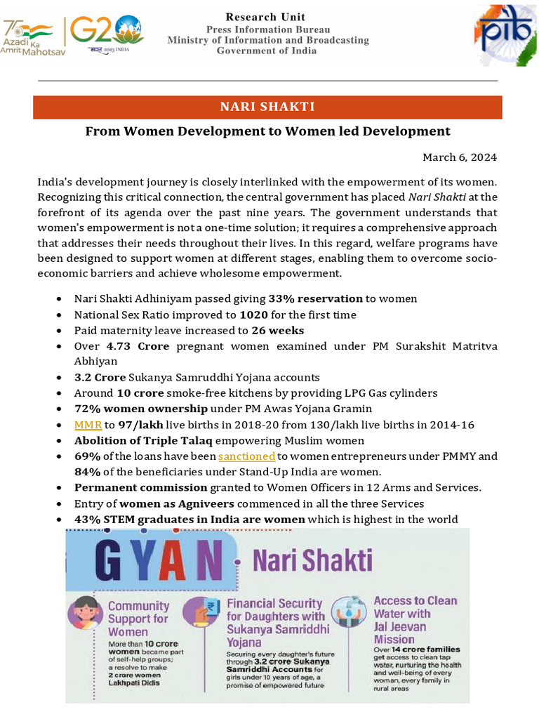 PIB Women Development To Women Led Development-Cropped | PDF