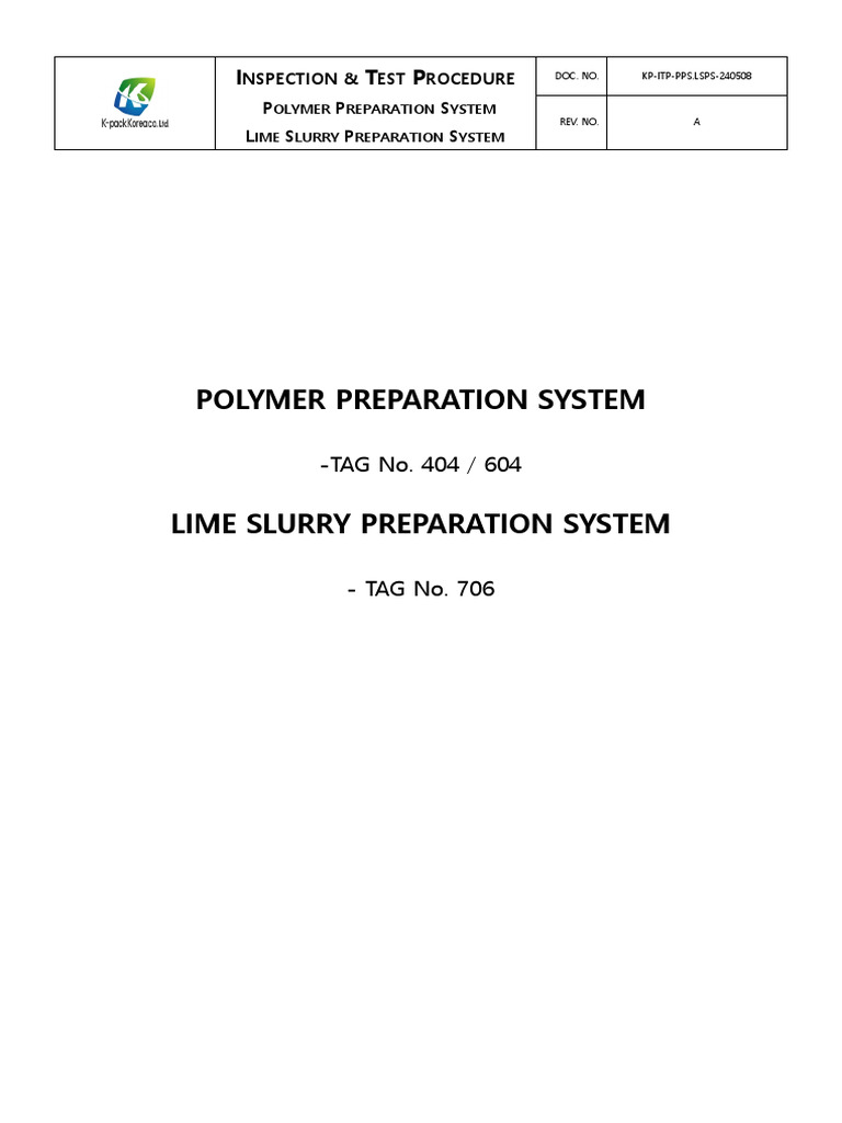 240508 KPCK_ ITP_PROCEDURE | PDF | Engineering Tolerance | Pump