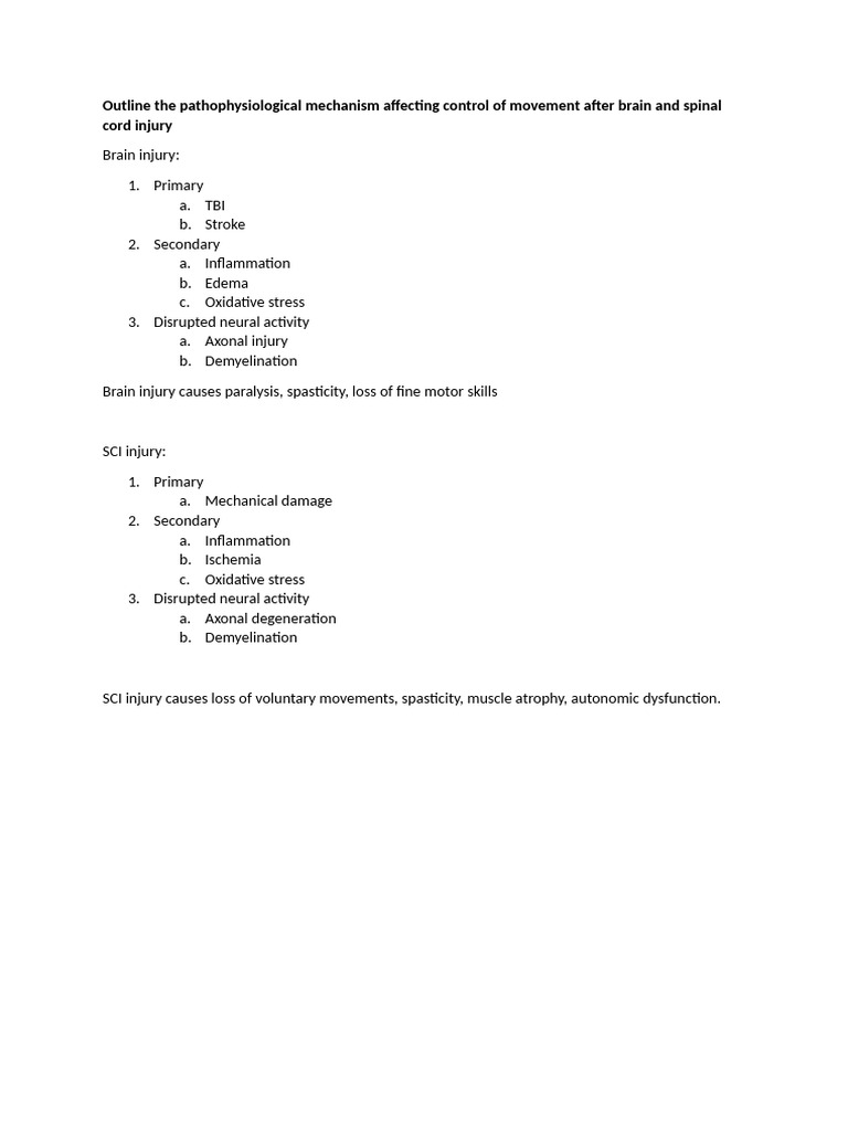 Outline The Pathophysiological Mechanism Affecting Control of Movement ...