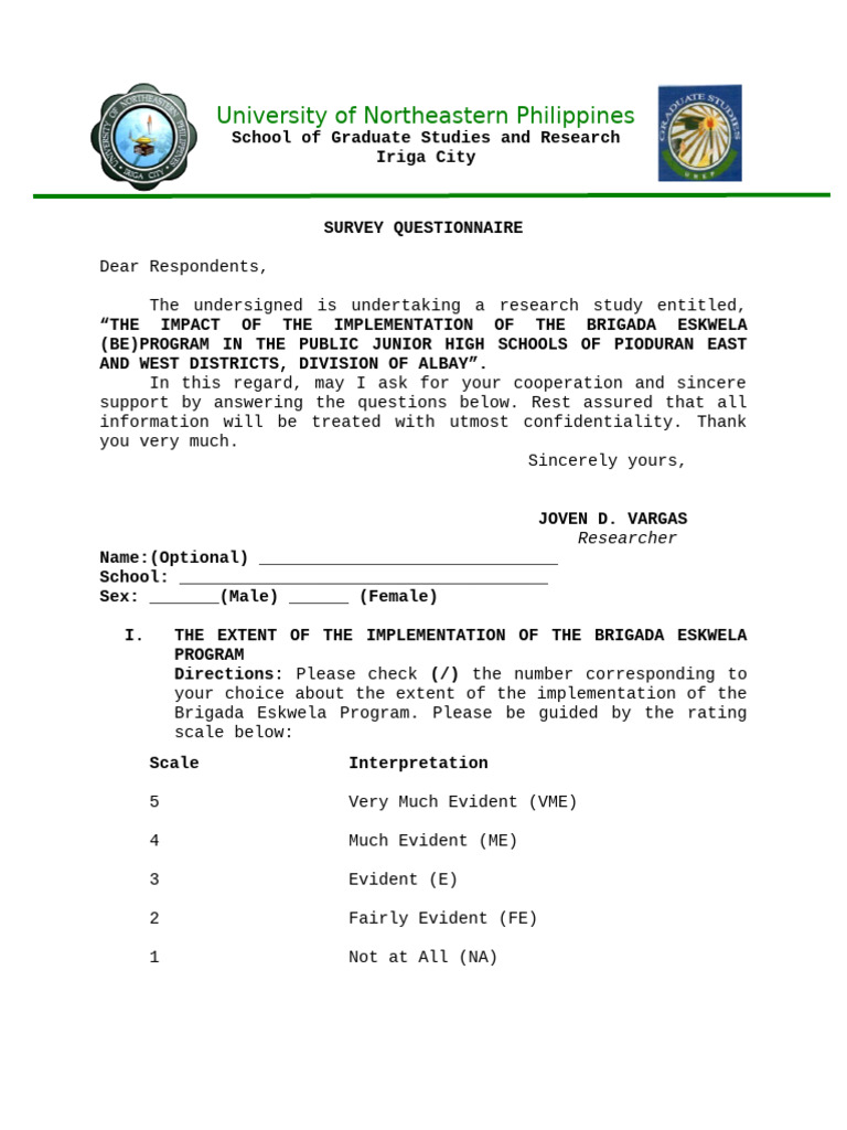 Survey Questionnaire | PDF | Teachers | Classroom