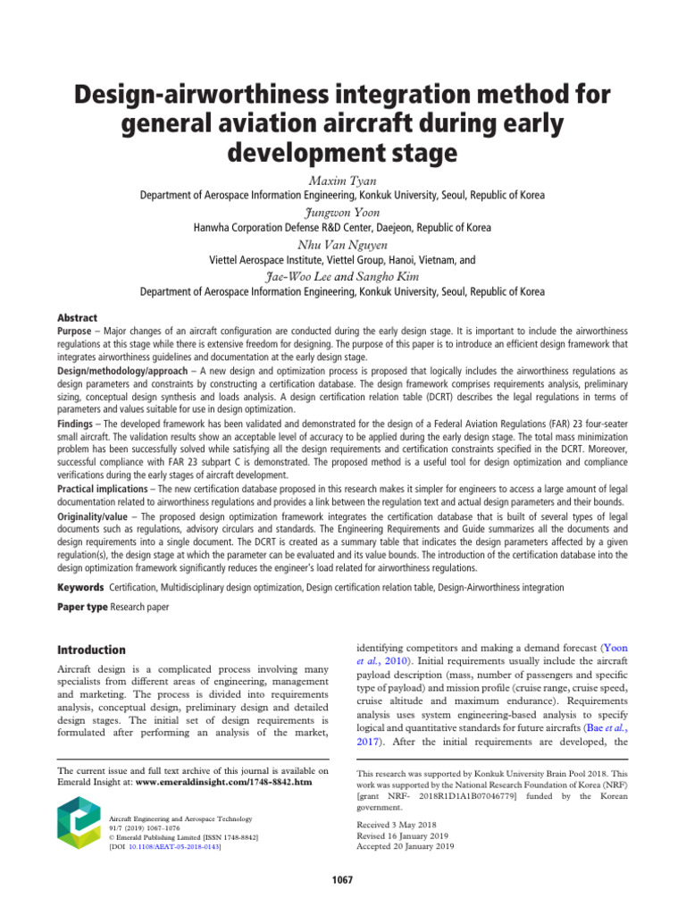 Tyan2019 Design Airworthiness Integration Method For General Aviation | PDF | Aircraft | Aviation