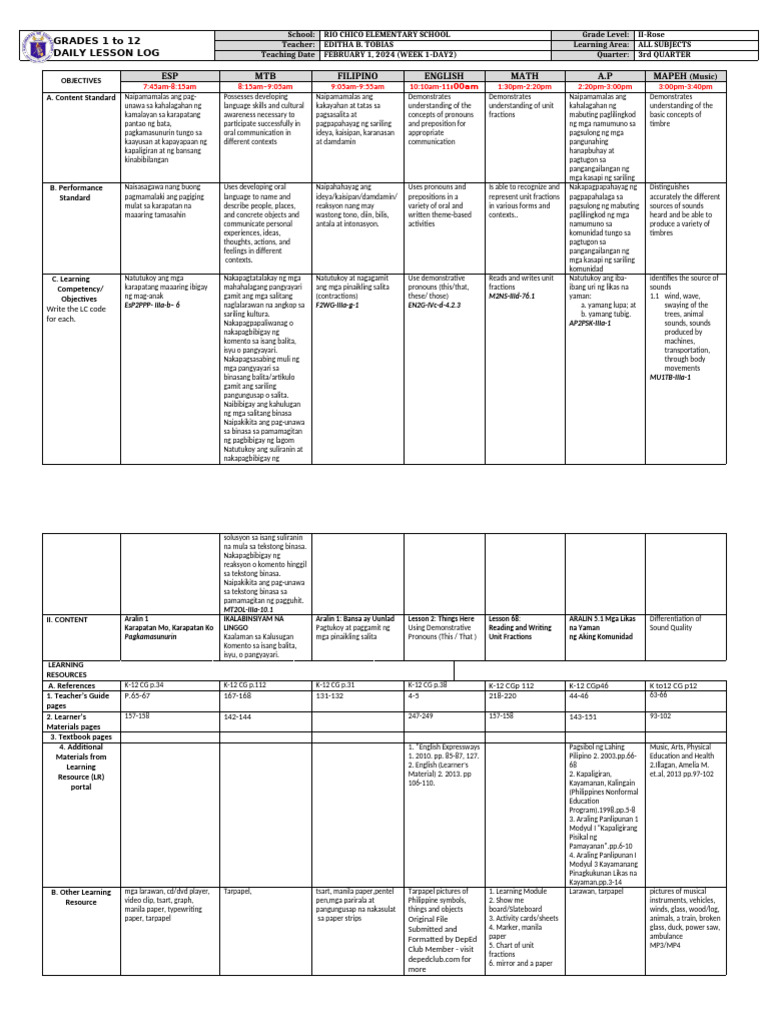 DLL All-Subjects-2 Q3 W1 D2 | PDF