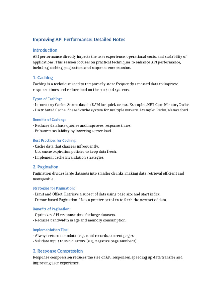 Improving APIPerformance Notes | PDF | Cache (Computing) | Data