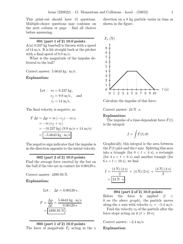 Momentum and Collisions-Solutions | PDF | Momentum | Force