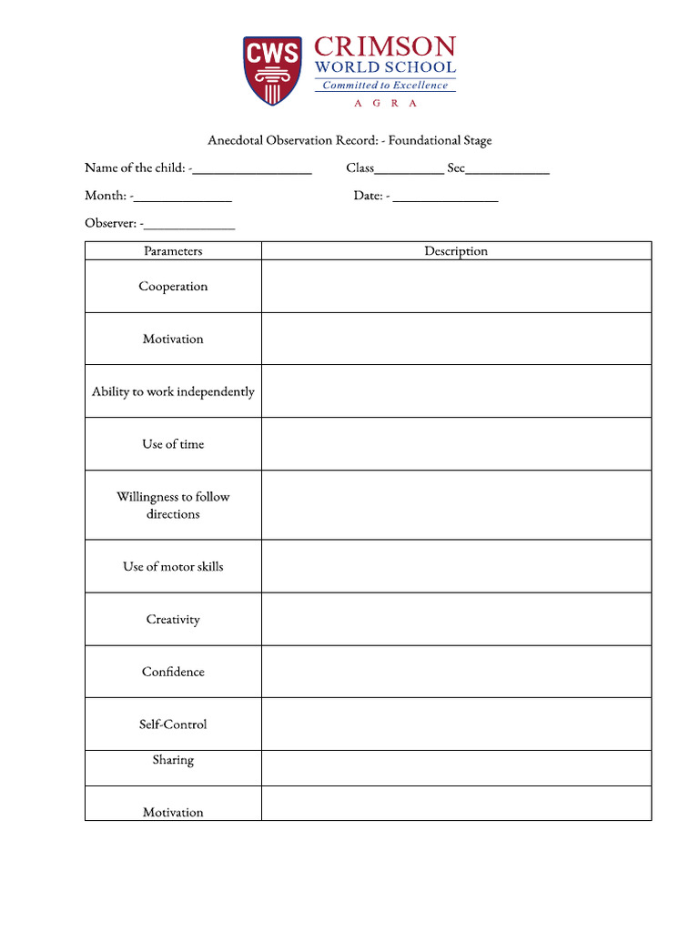 Anecdotal Observation Record (Foundation Stage) | PDF