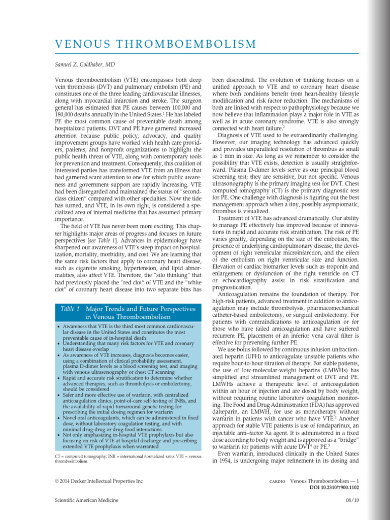 Week 1 Venous Thromboembolism | PDF | Thrombosis | Vein