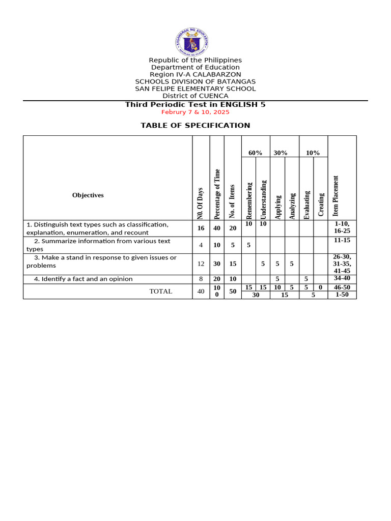 English 5 Third Periodic Test Guide | PDF | Electricity | Causality