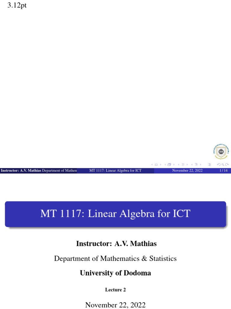 MT 1117 Lecture 2 | PDF | Matrix (Mathematics) | Linear Algebra