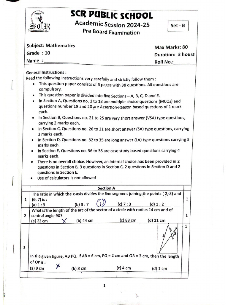 SCR Public School Class X Pre Board Paper | PDF