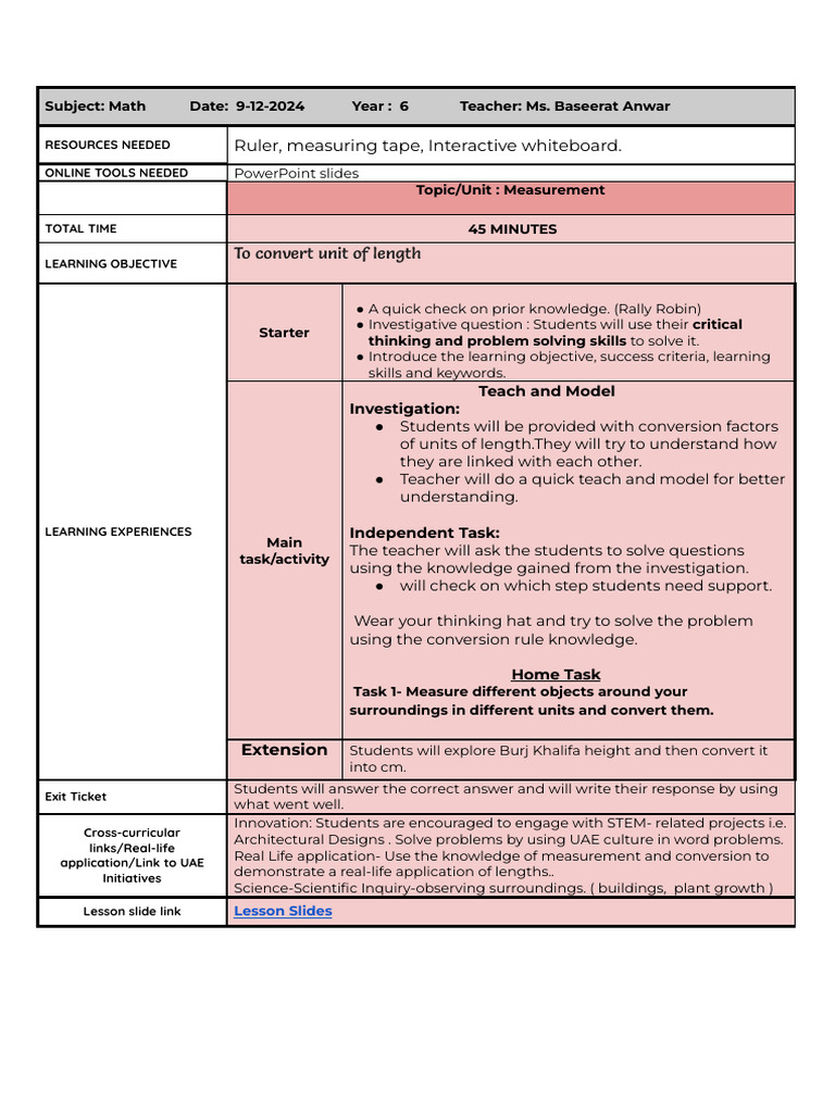 Math LP - Measurement-Length | PDF | Learning | Behavior Modification