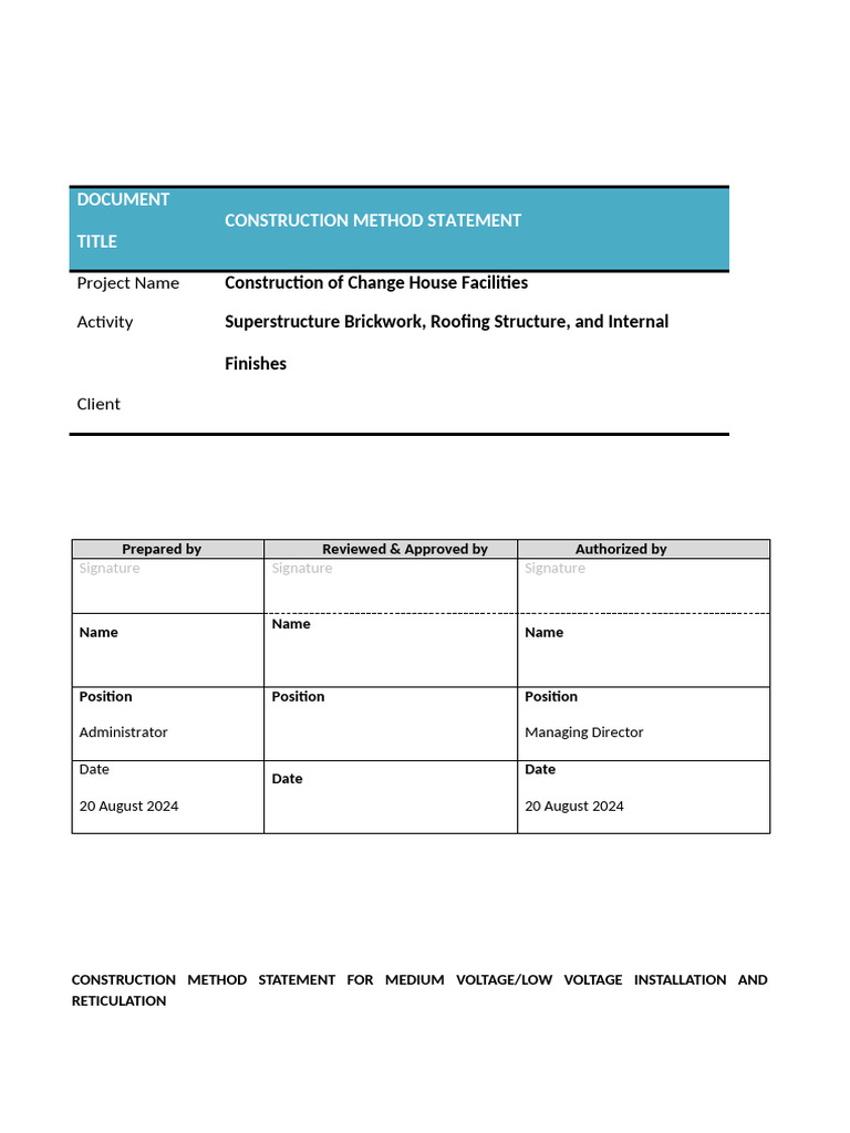 Construction Method Statement for Superstructure, Roof Structure, Finishes | PDF | Electrical ...