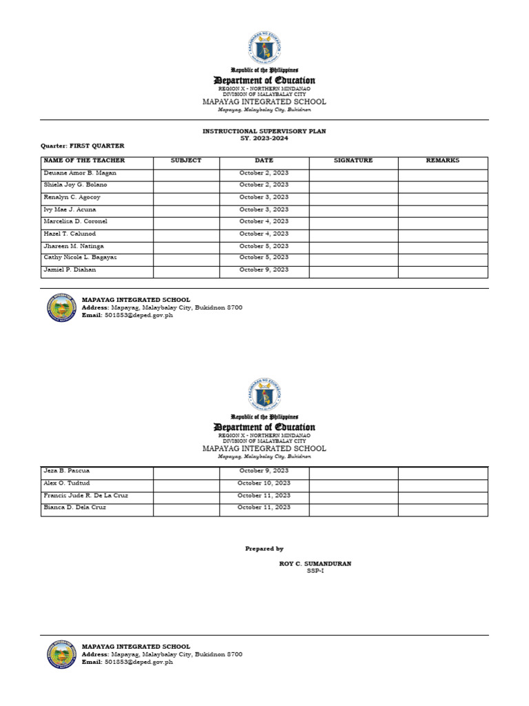 Instructional Supervisory Plan 2023-2024 | PDF