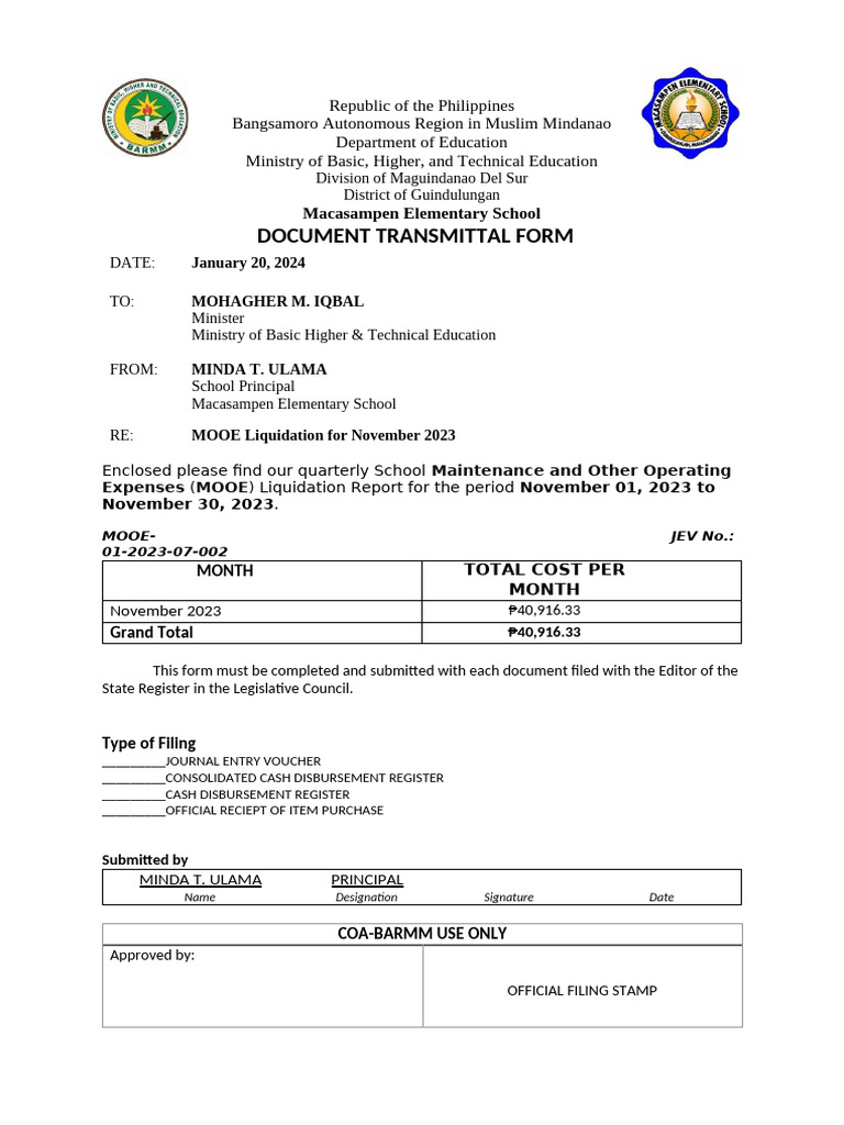 MOOE Liquidation Report for November 2023 | PDF