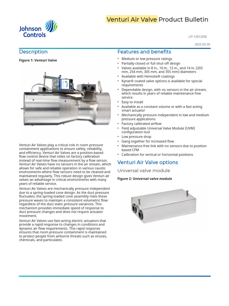 01 JCI ECV Venturi Air Valve With UVM | PDF | Valve | Flow Measurement