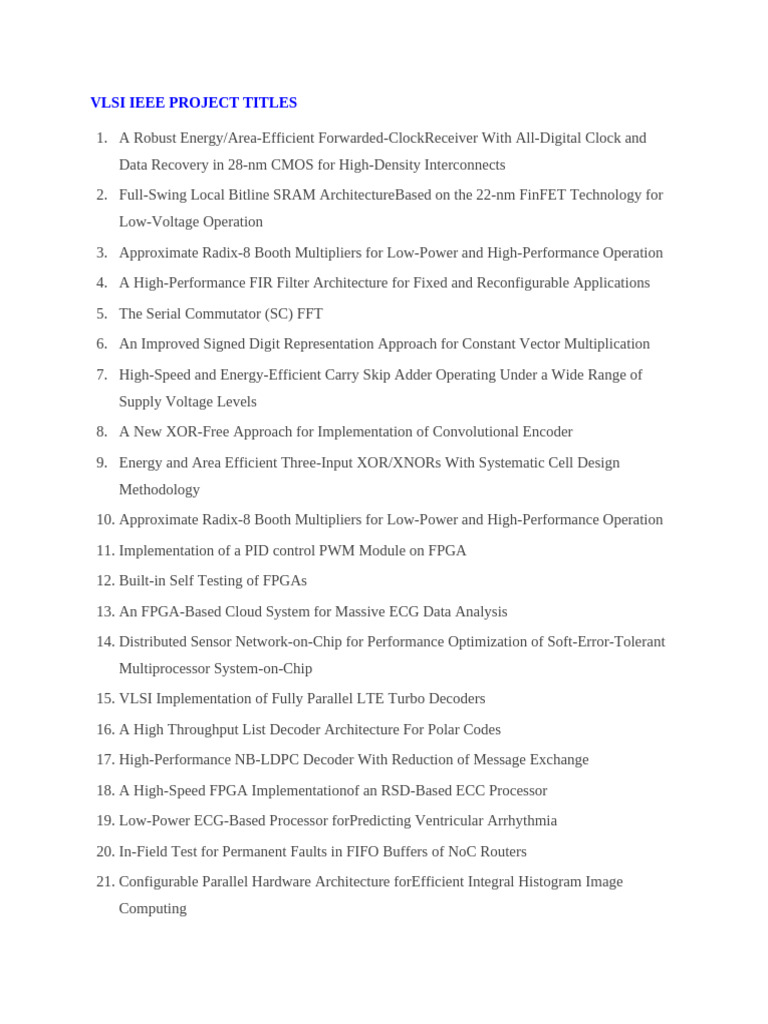 VLSI IEEE Project Titles | PDF | Field Programmable Gate Array | Computer Engineering