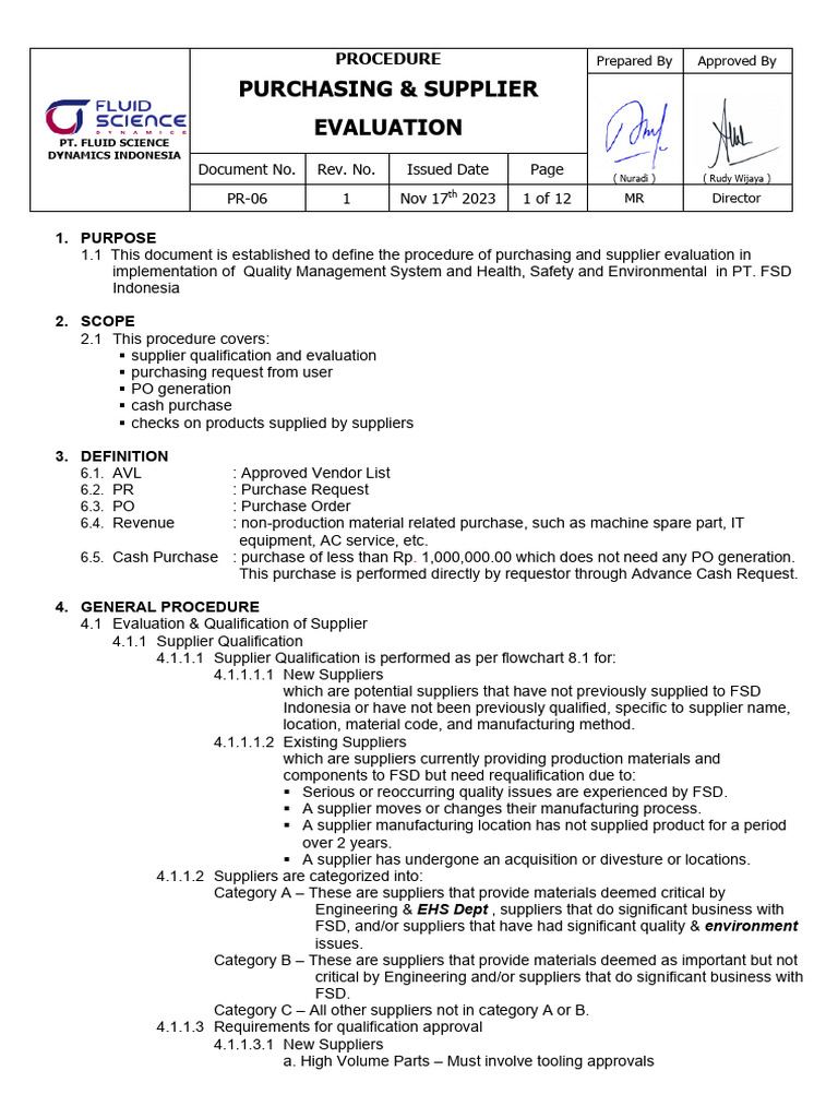 PR-06 Purchasing and Supplier Evaluation.R1 | PDF | Audit | Business