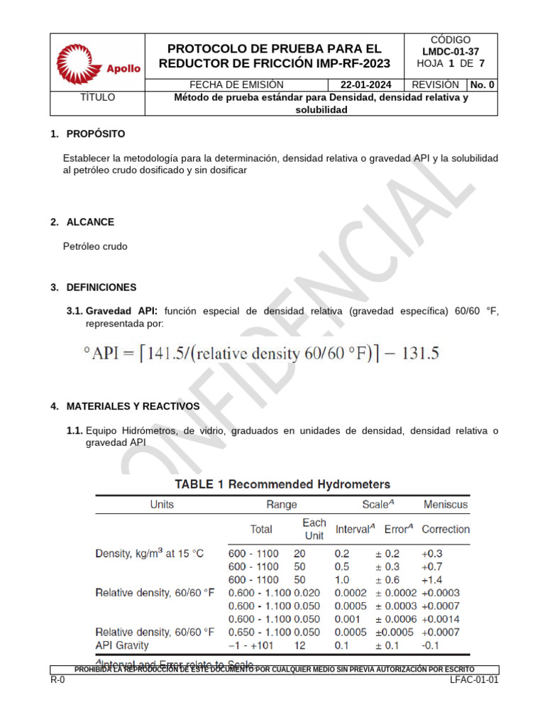 LMDC-01-37 Protocolo de Prueba para El Reductor de Fricción Imp-Rf-2023-1 | PDF | Medición de ...