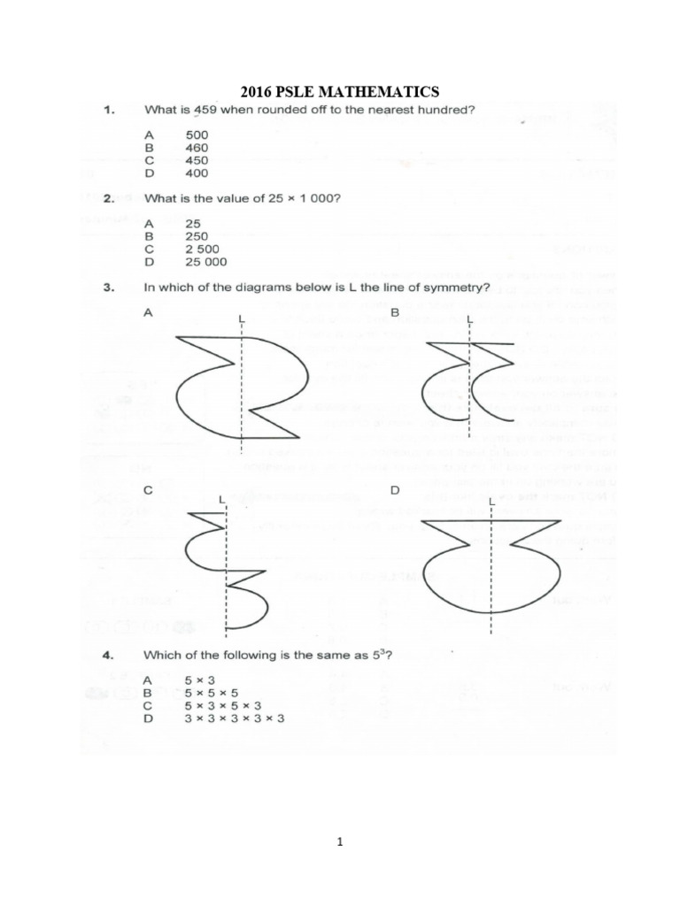 2016 PSLE Mathematics Answer Key | PDF
