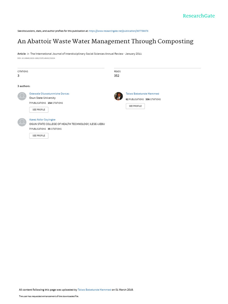 I11 32023 AnAbattoirWasteWaterManagementThroughComposting Final51 | PDF | Compost | Fertilizer