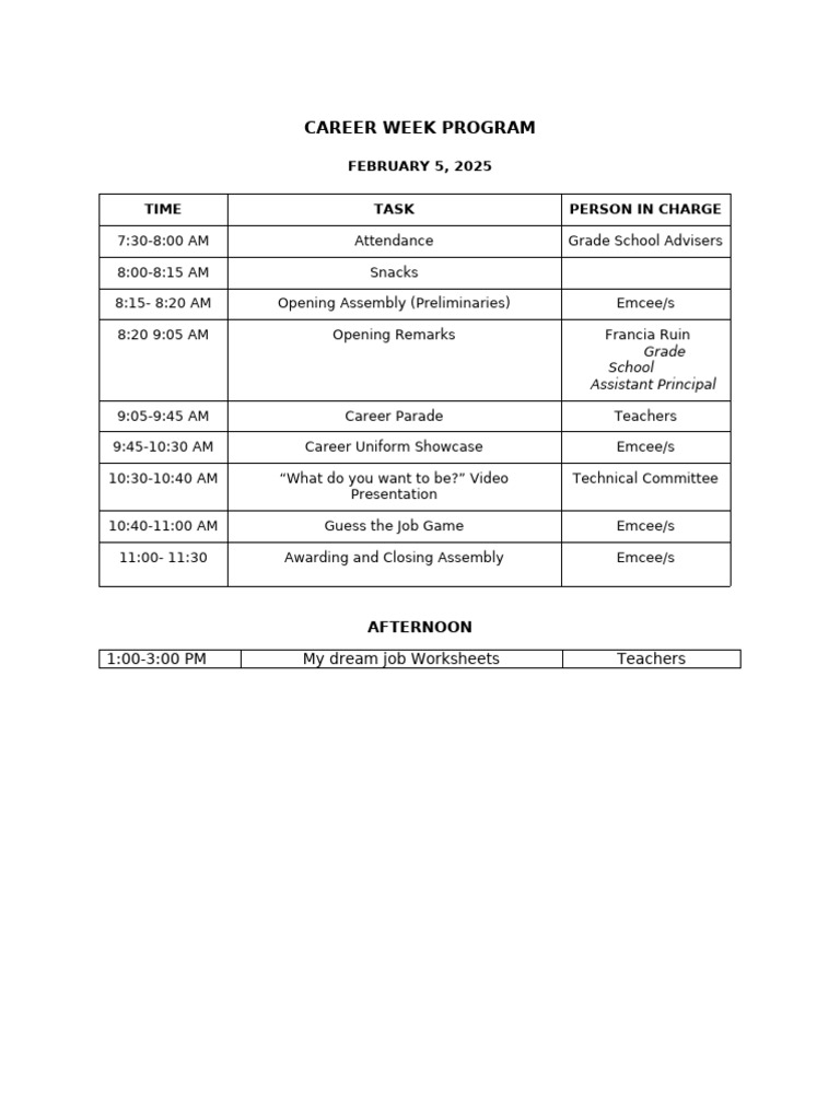 Career Week Program | PDF