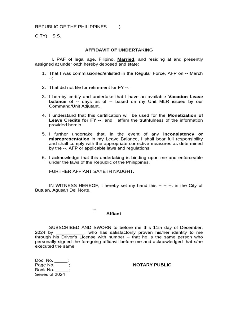 Republic of The Philippines Affidavit Format | PDF