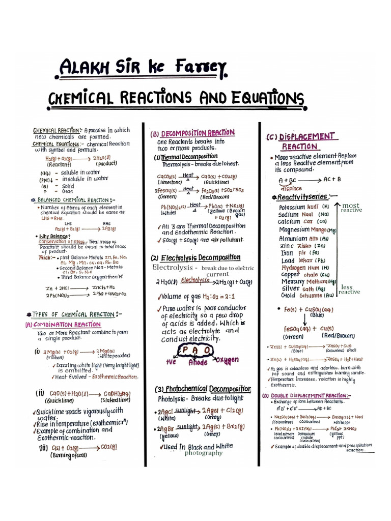 Chemical Reactions & Equations+ CYQ PDF | PDF