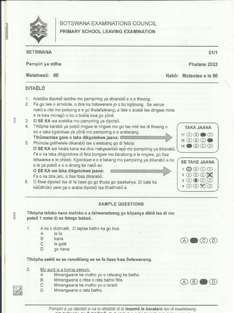 Psle Setswana 2022 | PDF