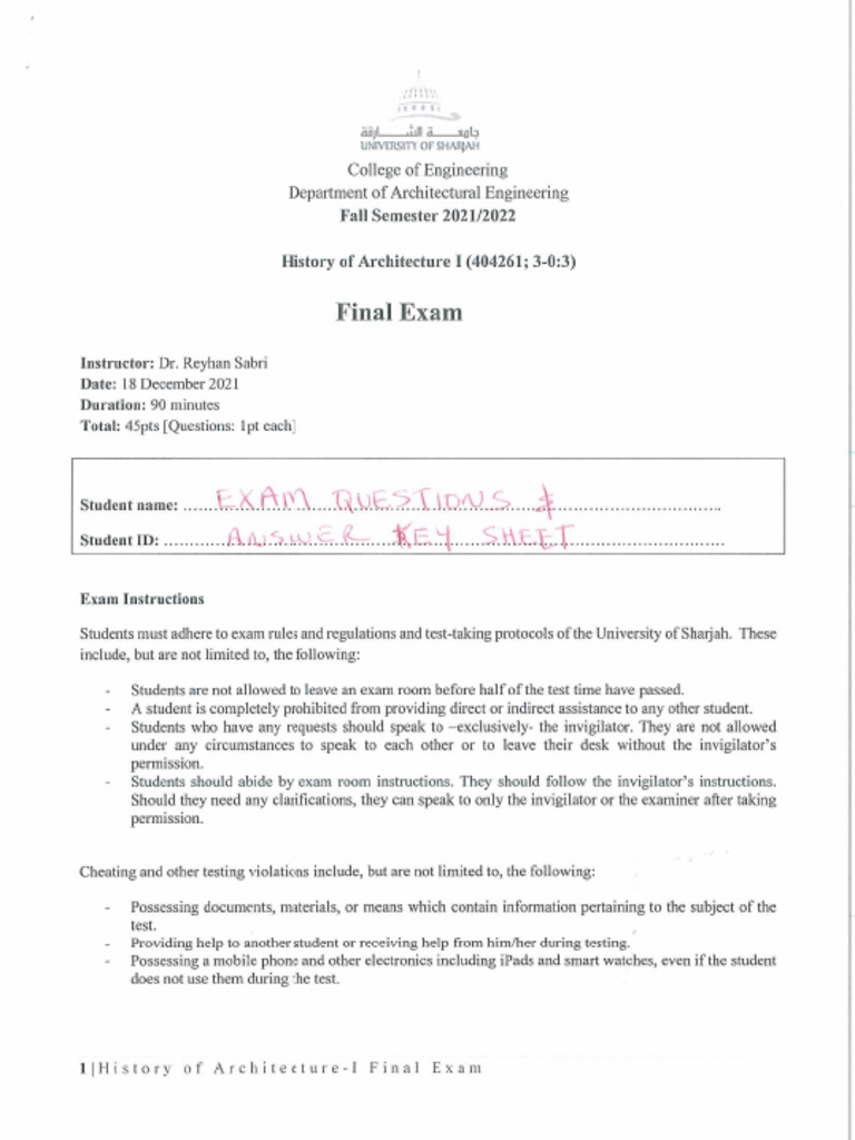 Final exam_History of Architecture I_Fall 2021-22 (Questions and Answer ...