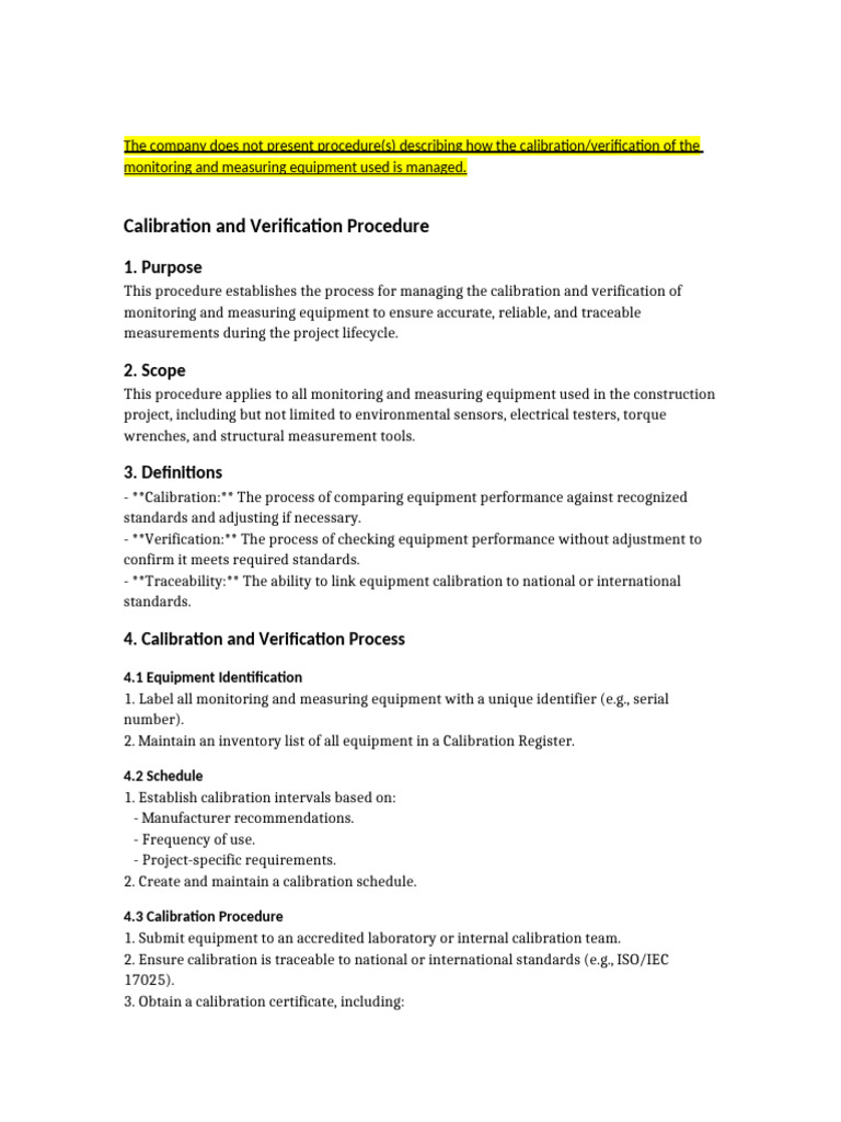 Calibration and Verification Procedure | PDF | Calibration | Verification And Validation