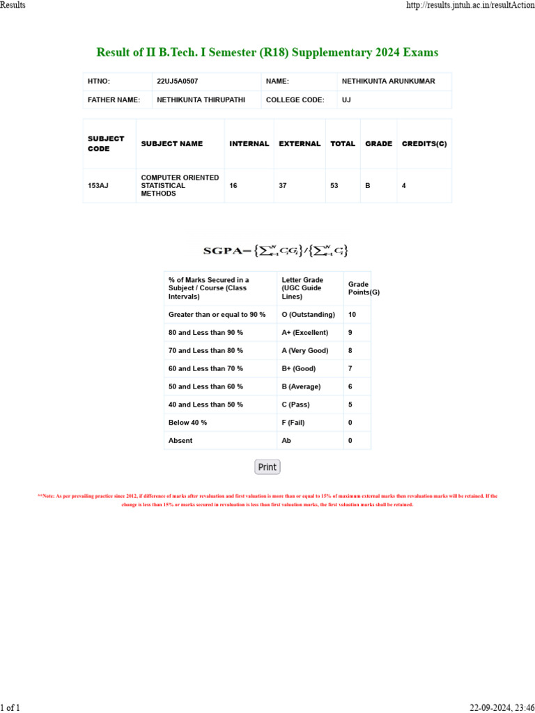 JNTUH II B.Tech 1st Sem Results 2024 | PDF