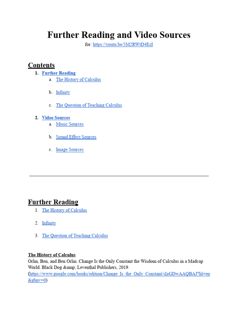 Further Reading and Video Sources | PDF | Calculus | Mathematics
