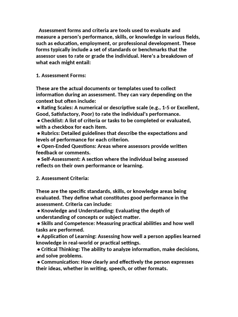 Assessment Forms and Criteria Explained | PDF | Educational Assessment ...